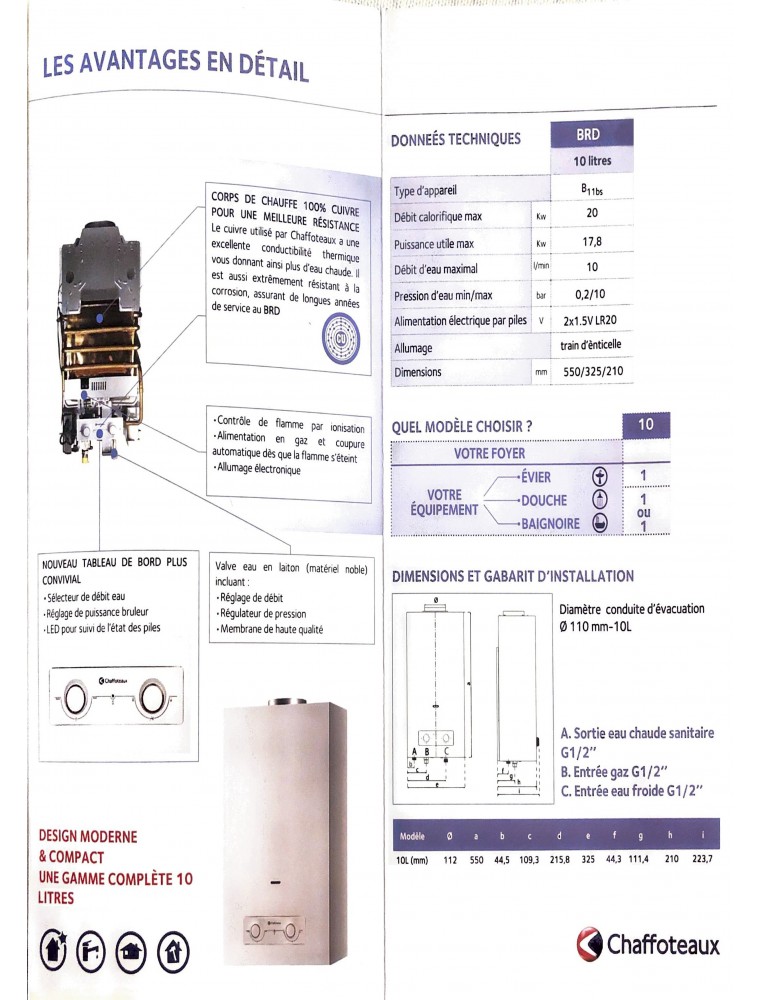 CHAUFFE BAIN BRD 10L GAZ NATUREL